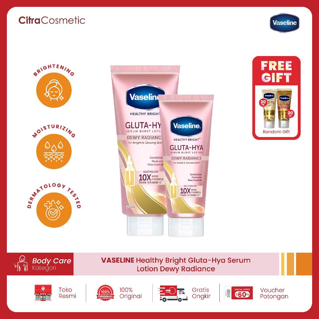 Jual Vaseline Healthy Bright Gluta Hya Serum Lotion Dewy Radiance 330 ...
