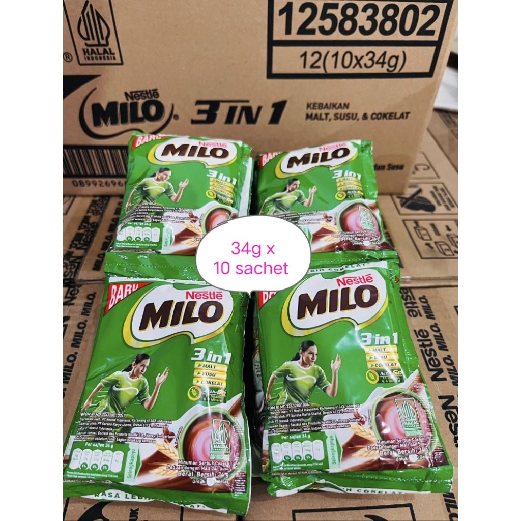 Jual MILO 3 in 1 RENCENG / SACHET 34g x 10 sachet | Shopee Indonesia