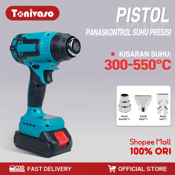 Jual Tonivaso Heat Gun Nirkabel 21V 850W – Pistol Angin Panas Tanpa ...