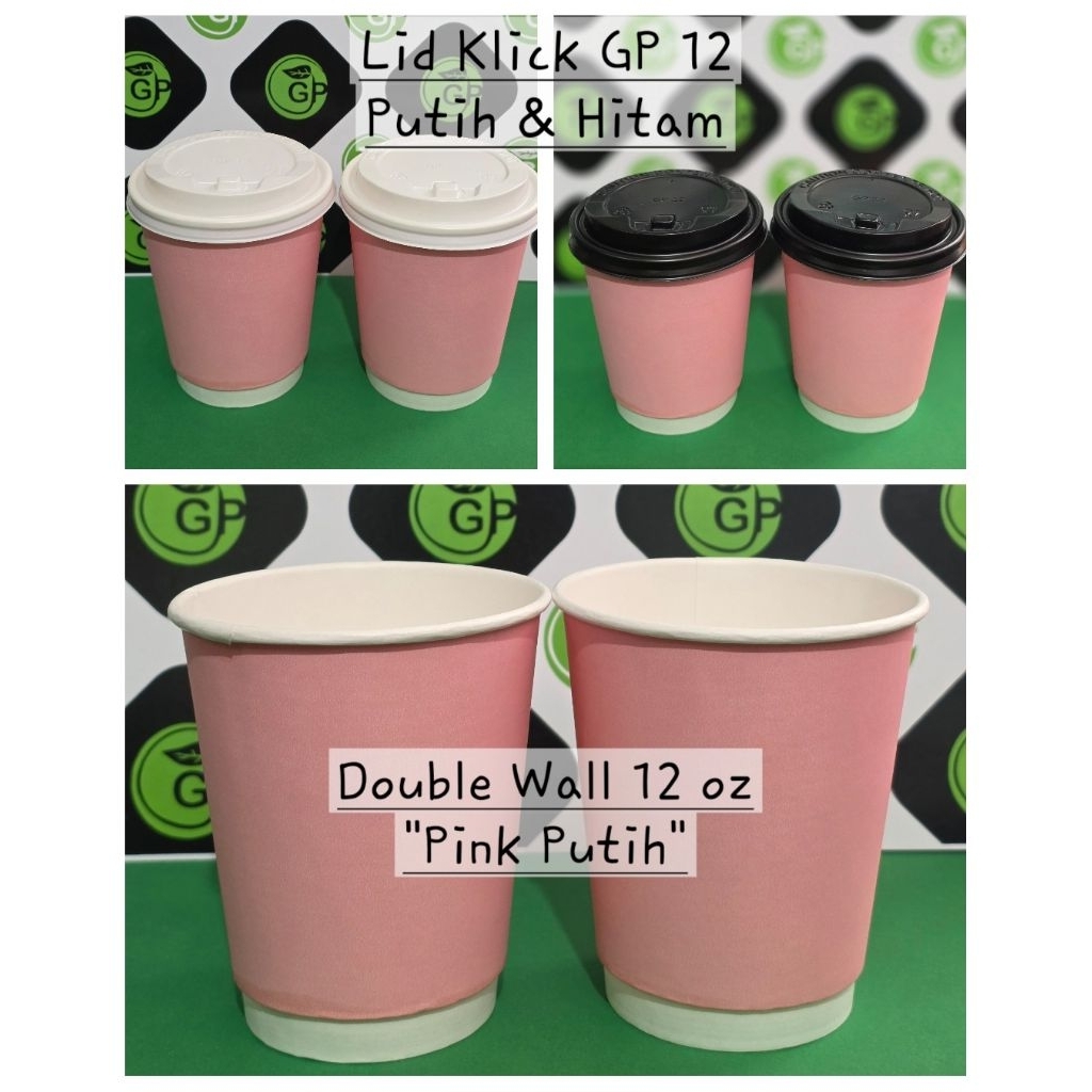 Jual Papercup Double Wall 12 oz Pink Putih + Lid Gp 12 oz Hitam / Putih ...