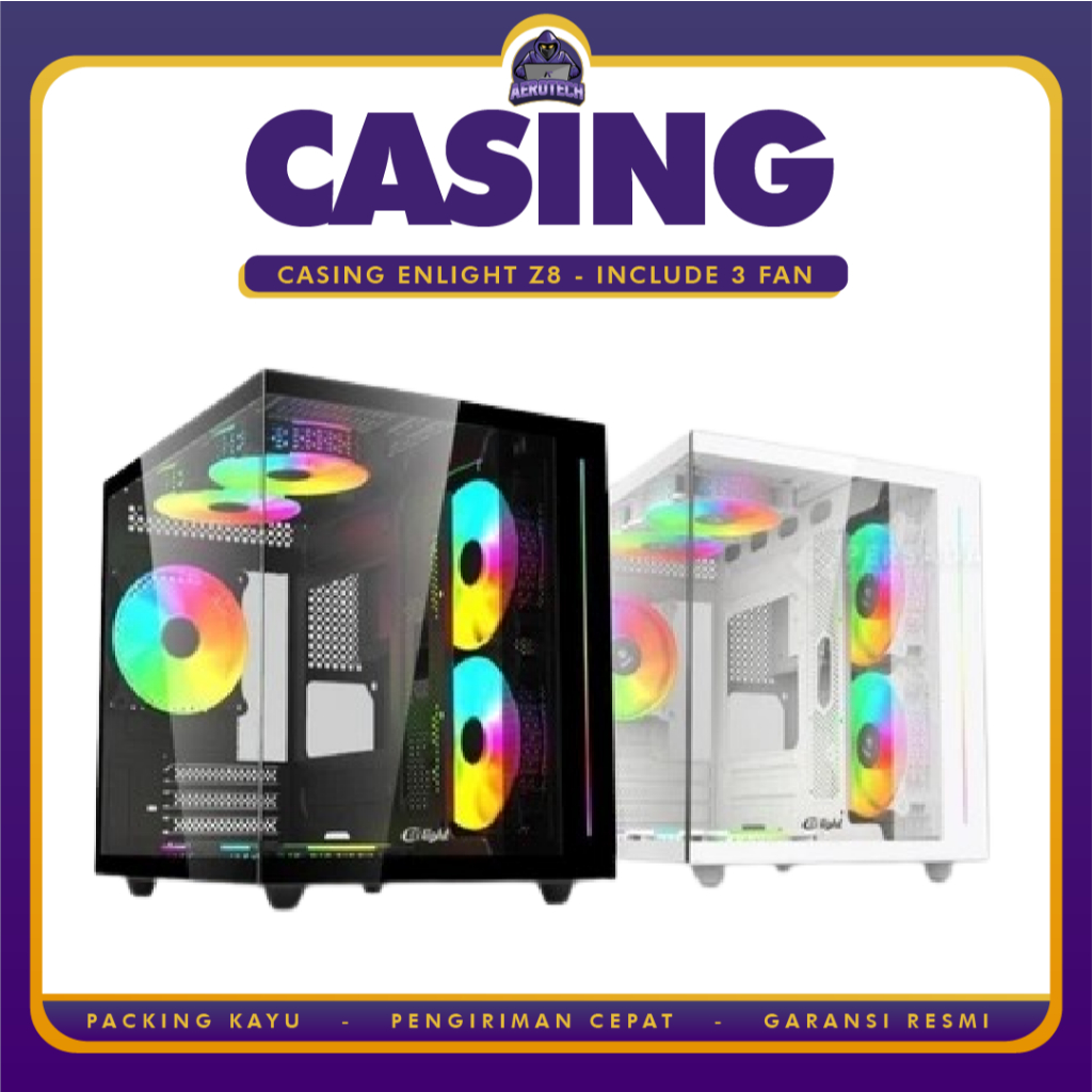 Jual Casing ENLIGHT Z8 - Micro ATX PC Case INCLUDE 3 FAN - Hitam Dan ...