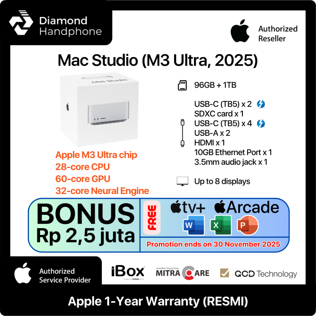 Jual Apple Mac Studio M3 Ultra 96GB 1TB 96GB/1TB 96/1TB Garansi Resmi ...