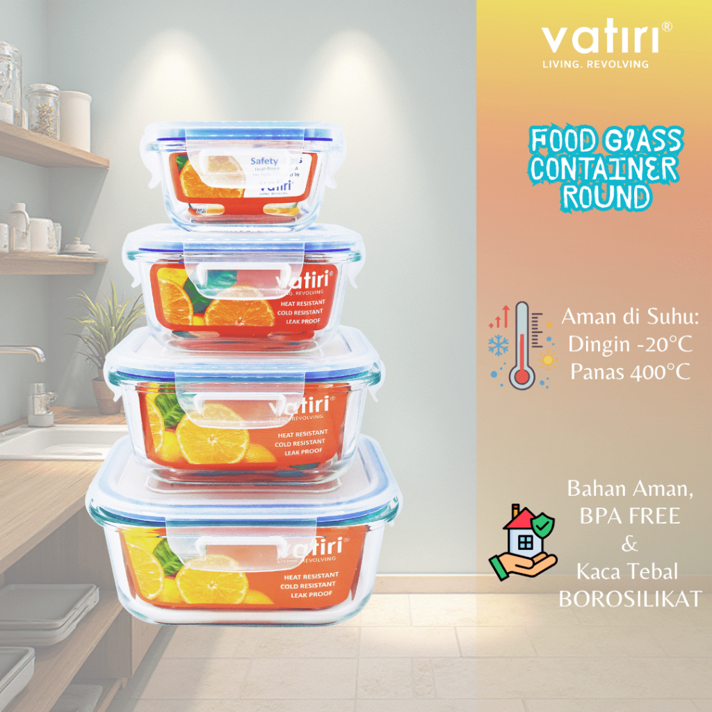 Jual VATIRI - Lunch Box Set Kaca Square Aman Untuk Oven - Food ...