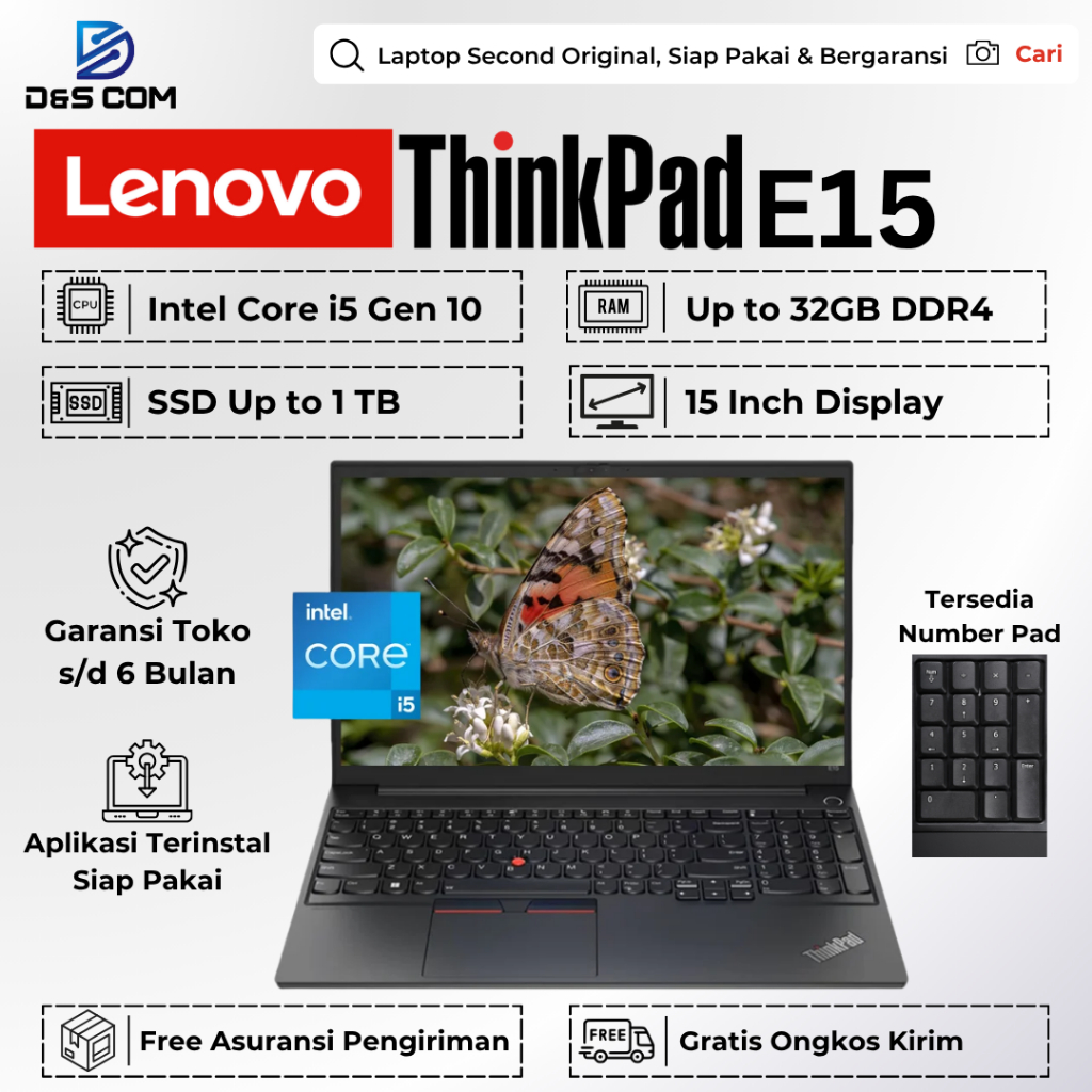 Jual Lenovo Thinkpad E15 i5 Gen 10 Ram 8GB SSD 512GB Laptop Second ...