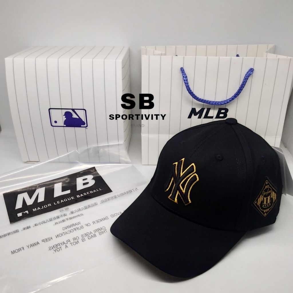 Jual C-824 Topi Baseball NY MLB Circus Series Line Gold | Shopee Indonesia