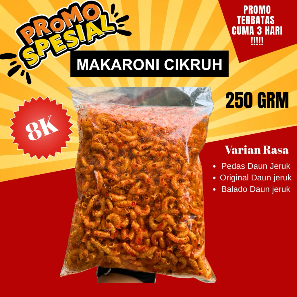 Jual Makaroni Cikruh Pedas Daun jeruk 250 Gram Makroni Cikruh Kriuk ...