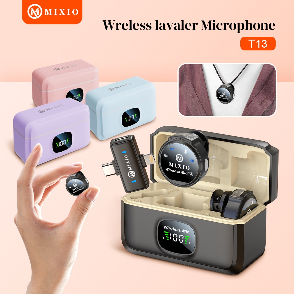 Jual MIXIO T13 Magnetic Wireless Microphone 2-In-1 Clip On Mic Magnetic ...