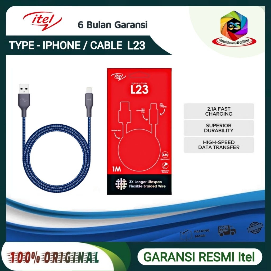 Jual Itel ICD-L23 Cable For Iphone - Kabel Casan Iphone Panjan 1M, 2.4A ...