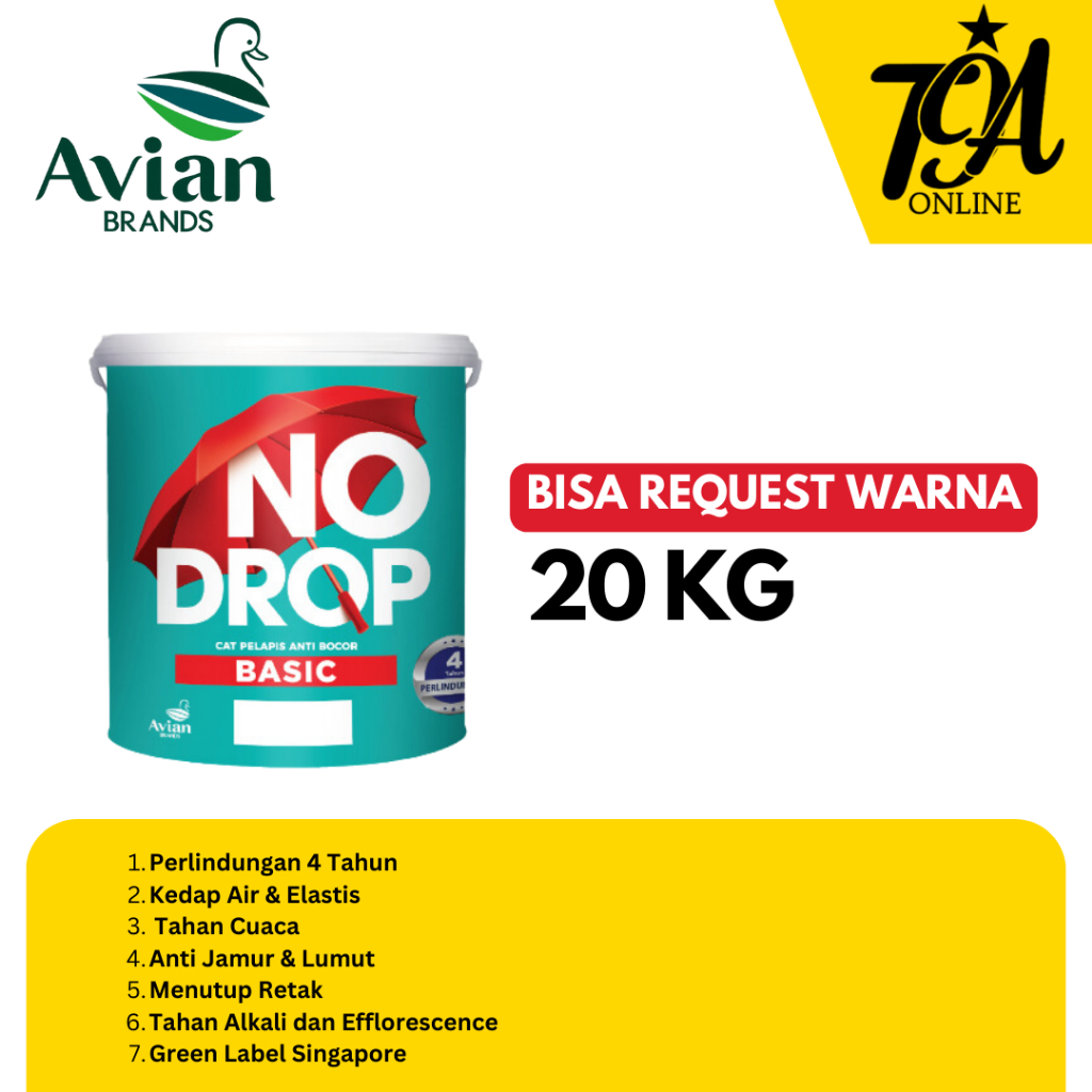 Jual NO DROP Basic Cat Tembok Pelapis Anti Bocor Tinting Color 20 KG ...