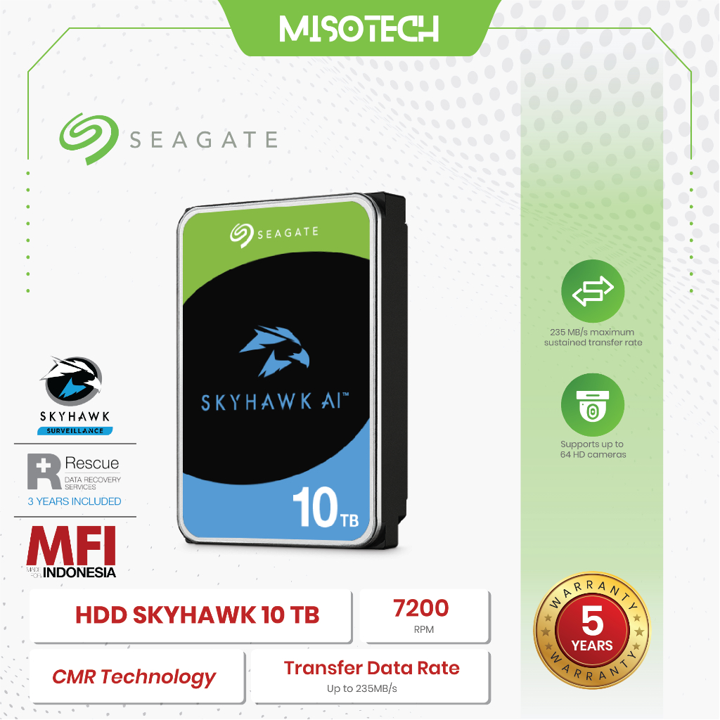 Jual Seagate Skyhawk AI 10TB Harddisk HDD For Surveillance CCTV SATA 3. ...