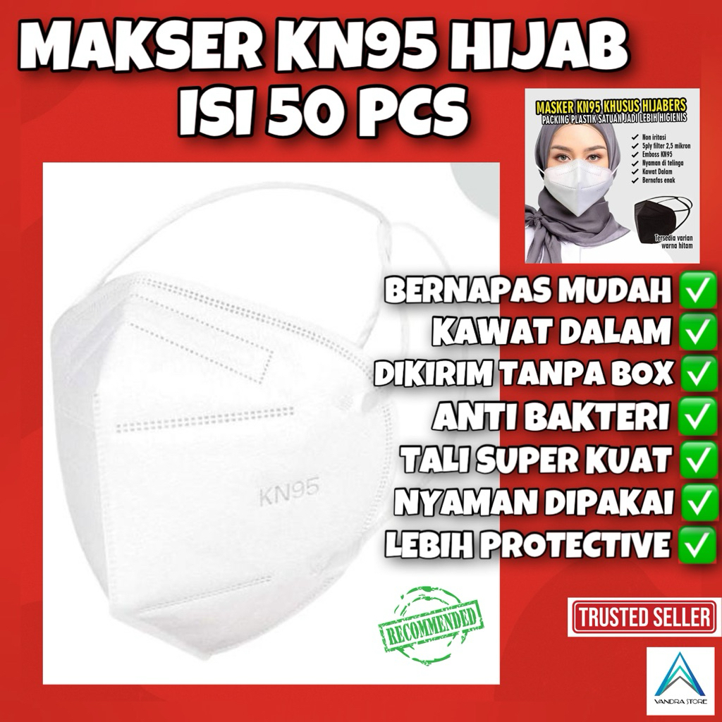 Jual Masker KN95 Hijab Premium Isi 50 PCS Tanpa Dus — Kualitas Tebal ...