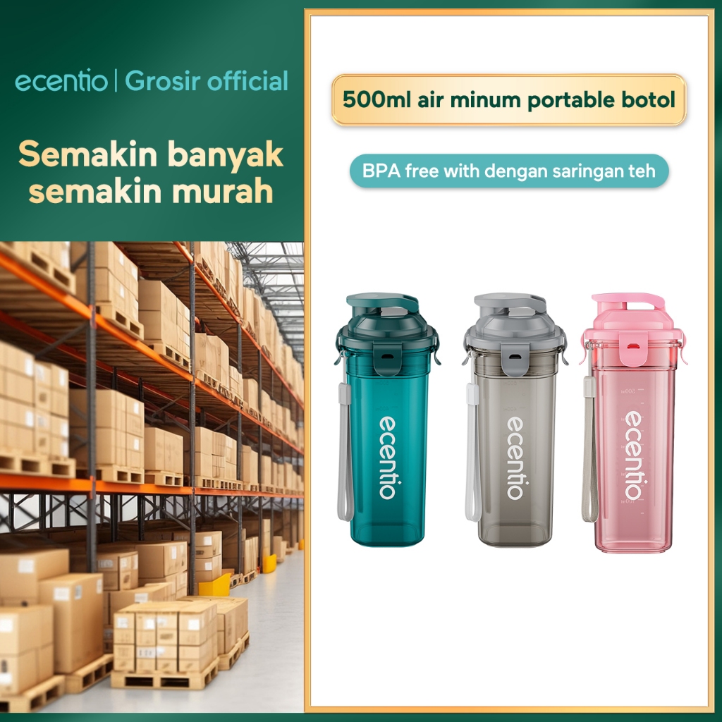 Jual ecentio botol minum olahraga Motivasi Portable Bening botol ...