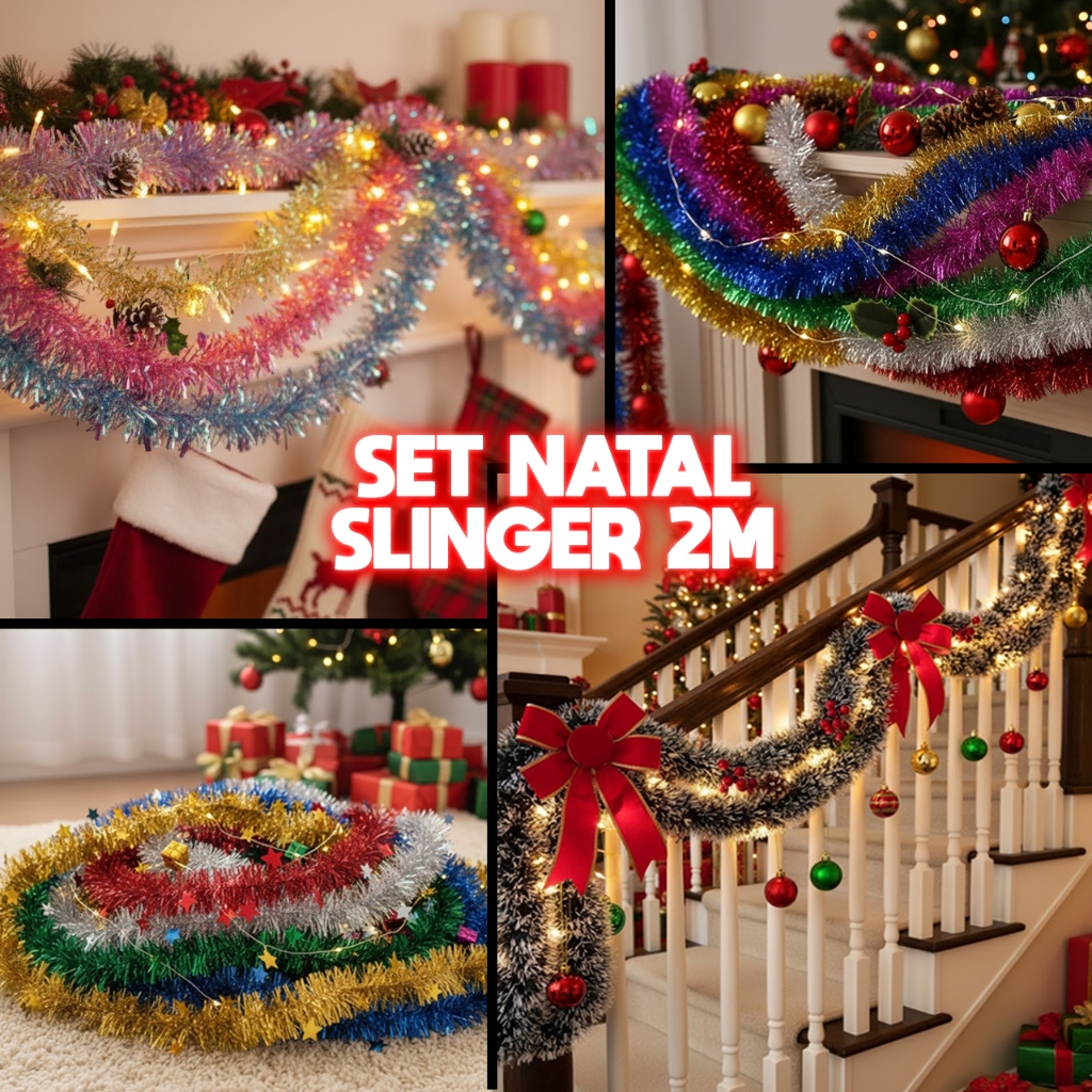 Jual JJ CHEN Slinger Natal PREMIUM TEBAL 2 Meter Tinsel Garland Natal ...