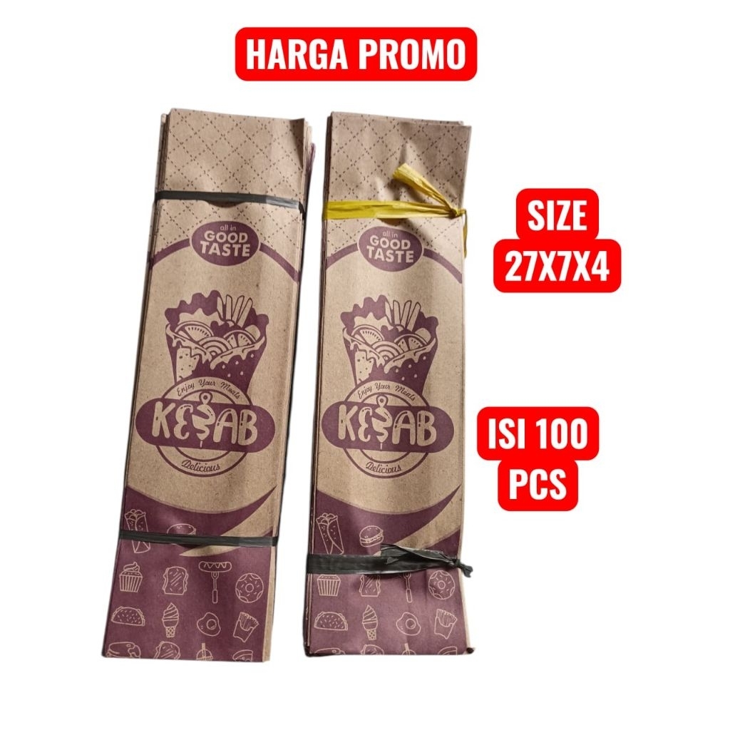 Jual 100 Pcs Bungkus Dus Kebab Paper Craft Coklat 27x7 Cm | Shopee ...