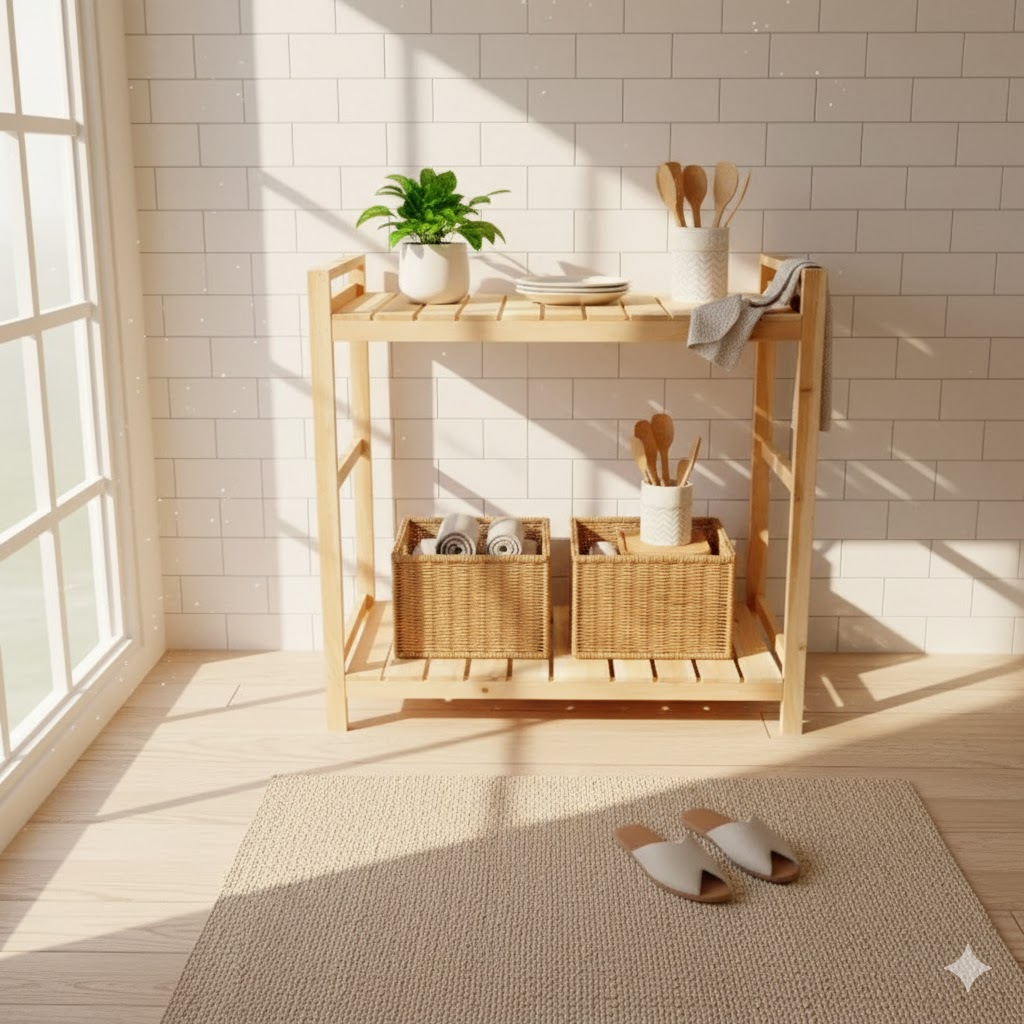 Jual Meja Kayu Pinus Rak 2 Susun Tempat Kompor Sepatu Sandal ...
