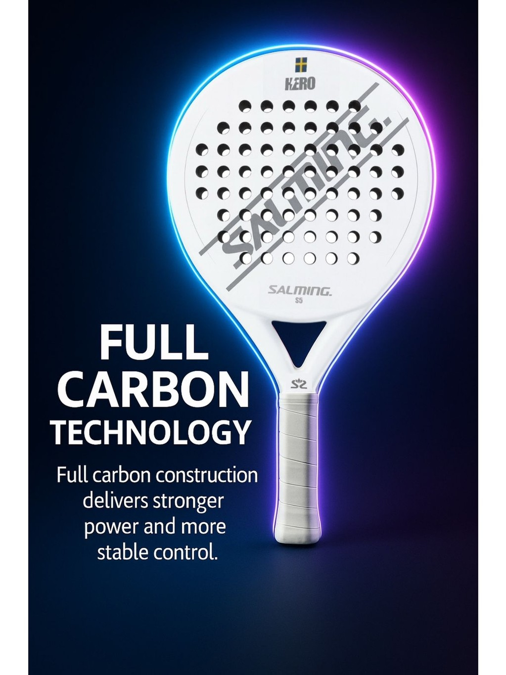 Jual Salming Hero S5 Full Carbon Padel Racket 38mm EVA Core | Raket ...