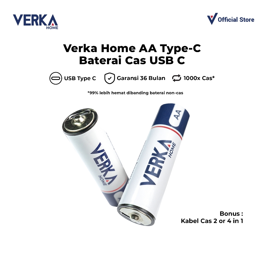Jual ⁠Baterai Cas Verka Home AA Type-C Rechargeable USB-C Baterai AA ...