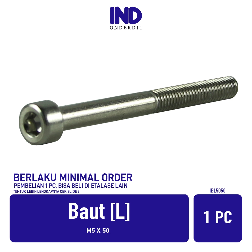 Jual Baut-Baud-Bolt L-L4 M5x50-5X50-M 5 x 50 Kunci-K 4 P-Pitch 0.8 ...