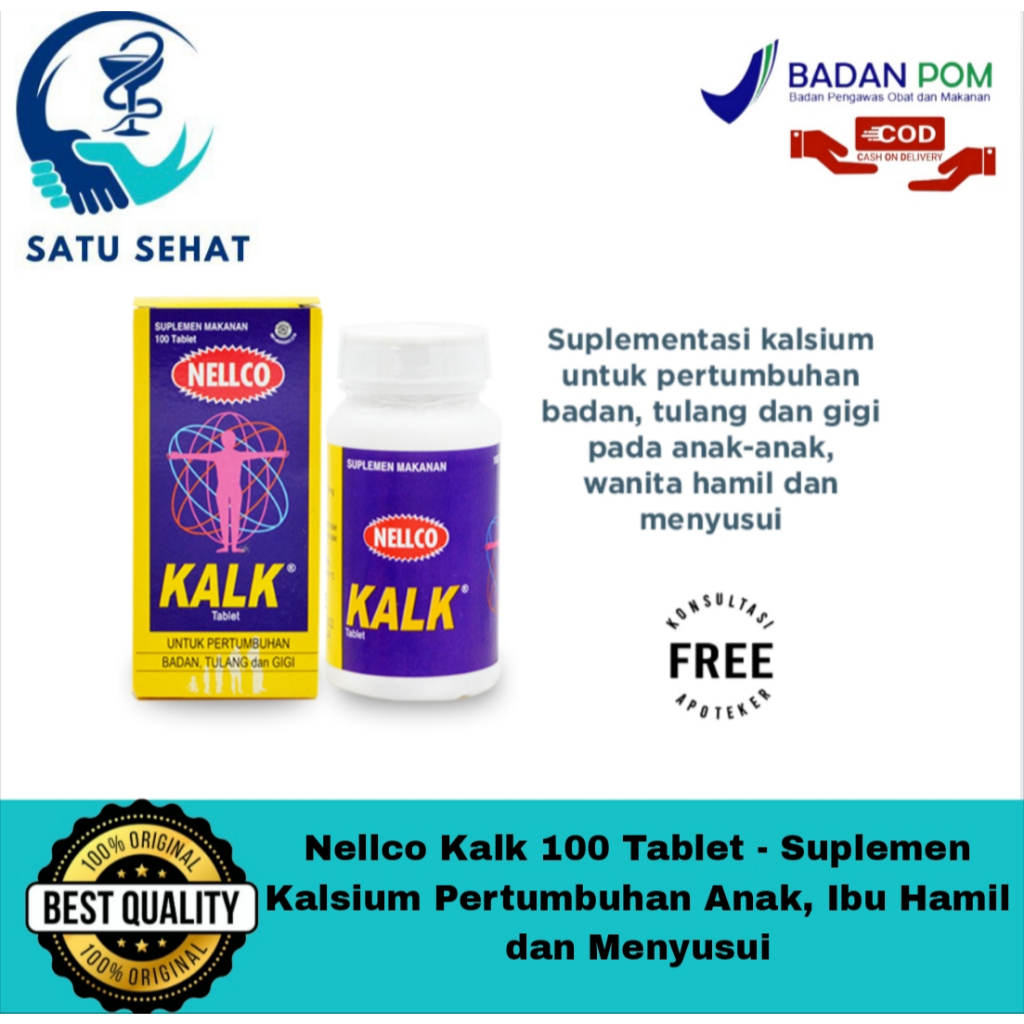Jual Nellco Kalk 100 Tablet Kalsium Anak Ibu Hamil || Nellco Kalk ...