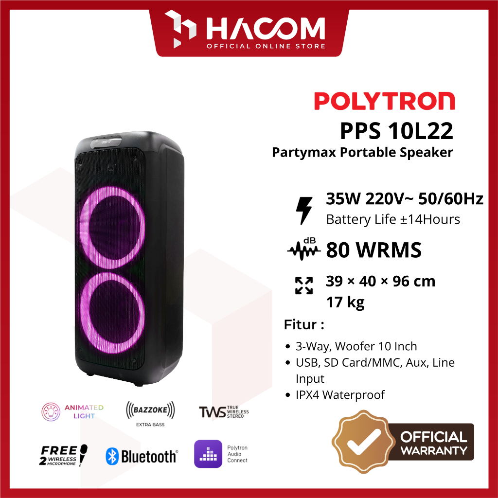 Jual Polytron Party Speaker Portable Wireless - PPS 10L22 Garansi Resmi ...