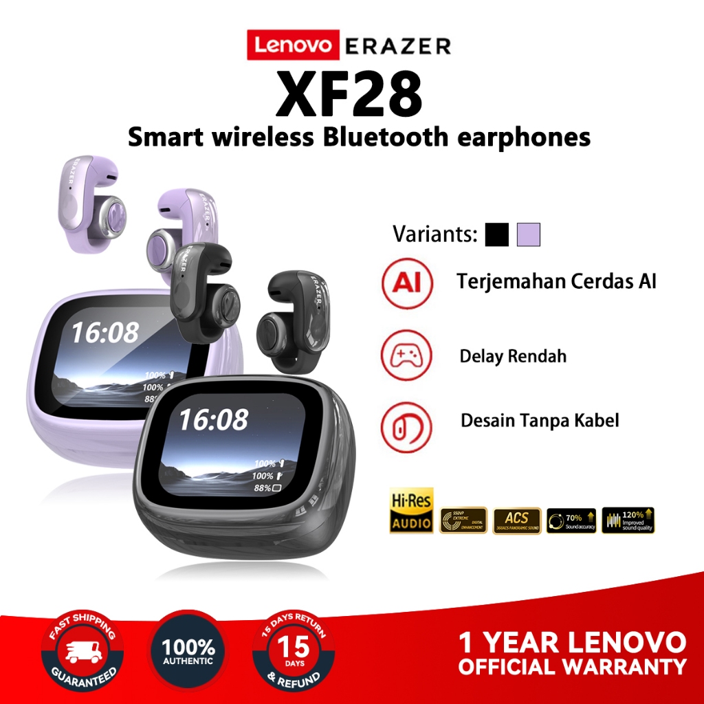 Jual Lenovo ERAZER XF28 Wireless Bluetooth 6.0 Earhook AI Translation ...