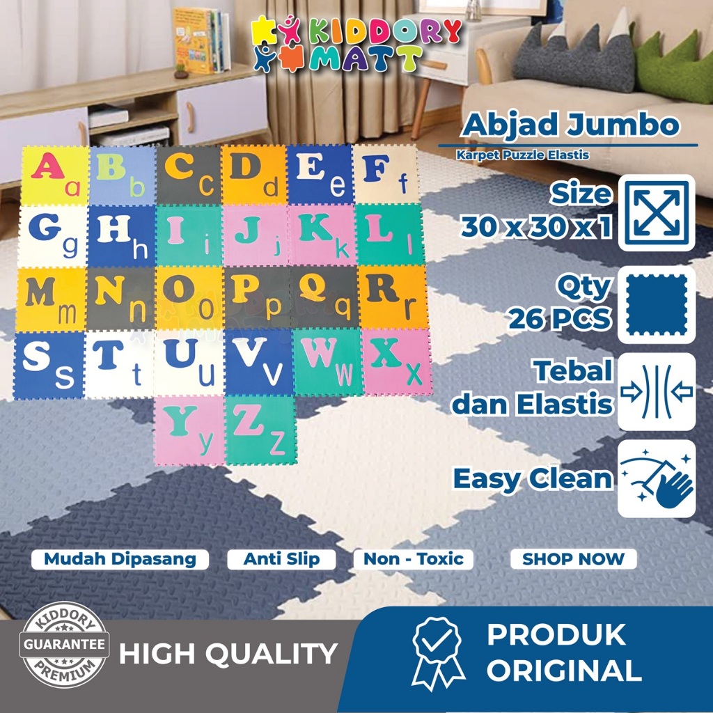 Jual Matras Puzzle Abjad Jumbo 30x30x1 isi 26 pcs matras lantai anak ...