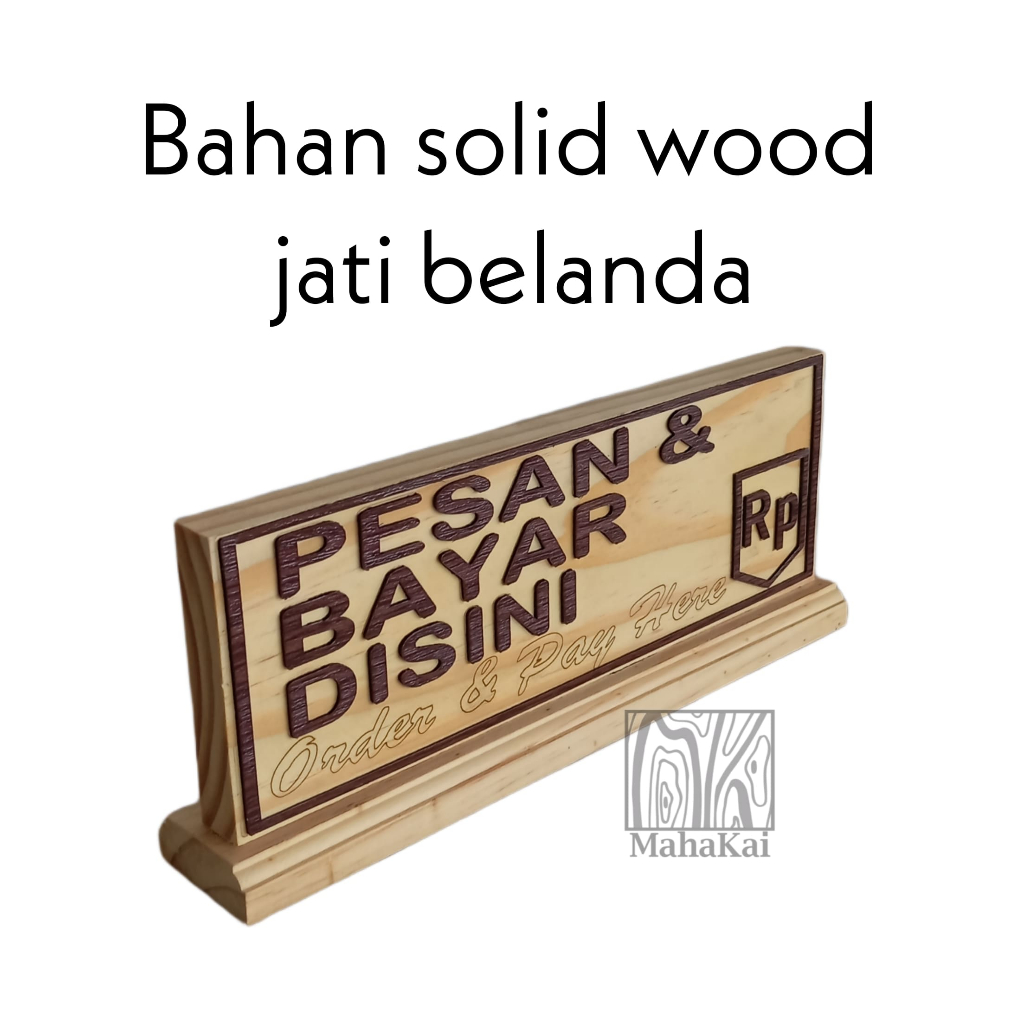 Jual Tulisan tanda pesan bayar disini order here signage kayu meja ...