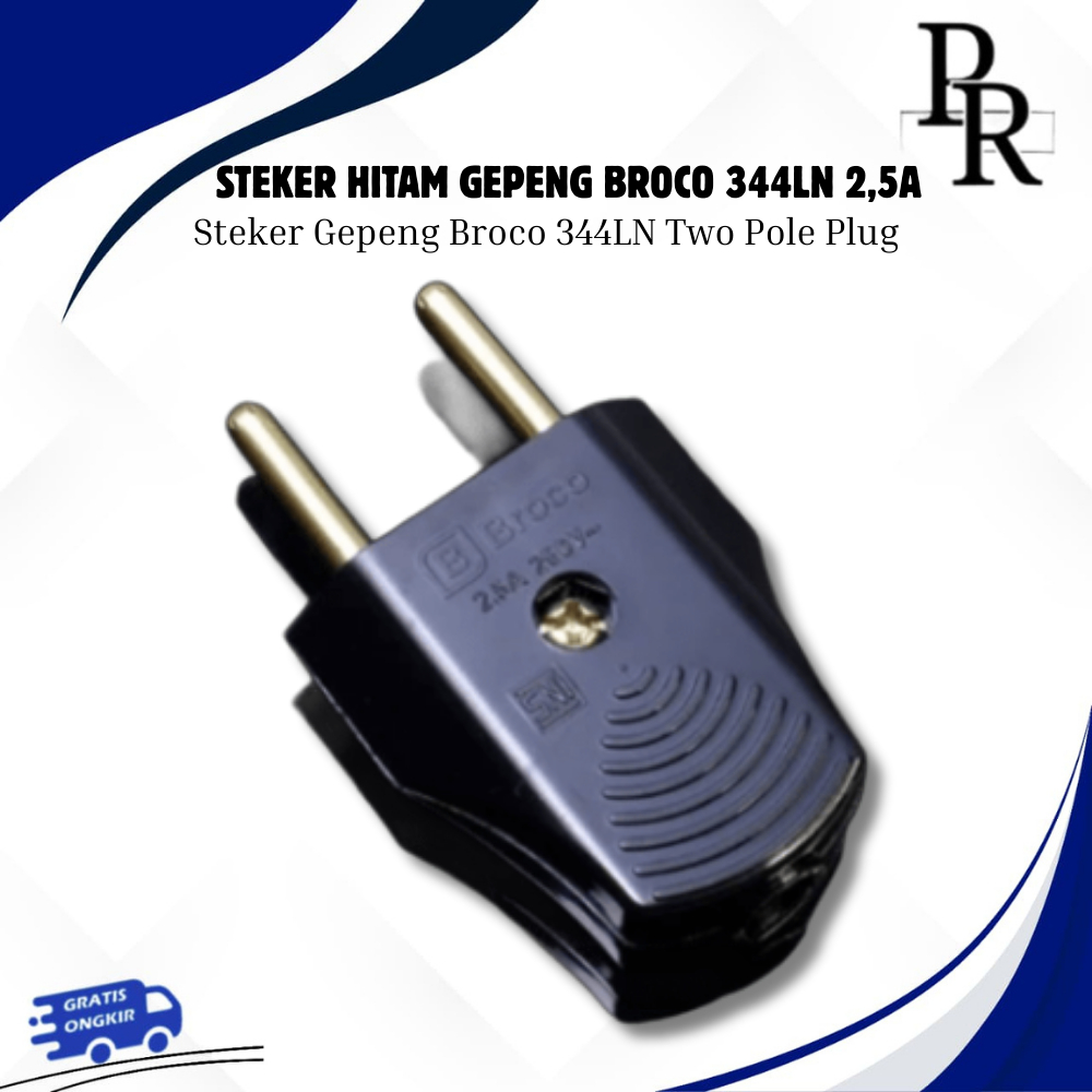 Jual STEKER GEPENG BROCO HITAM 2,5A 344LN TWO PLUG / CONTRA HITAM BROCO ...