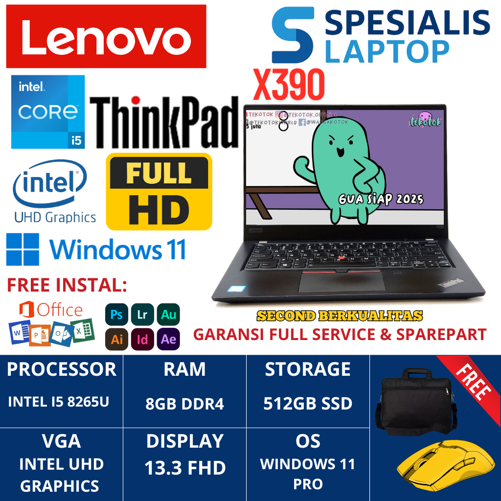 Jual Lenovo ThinkPad X390 Intel Core i5 8365U RAM 8GB 512GB SSD FHD ...