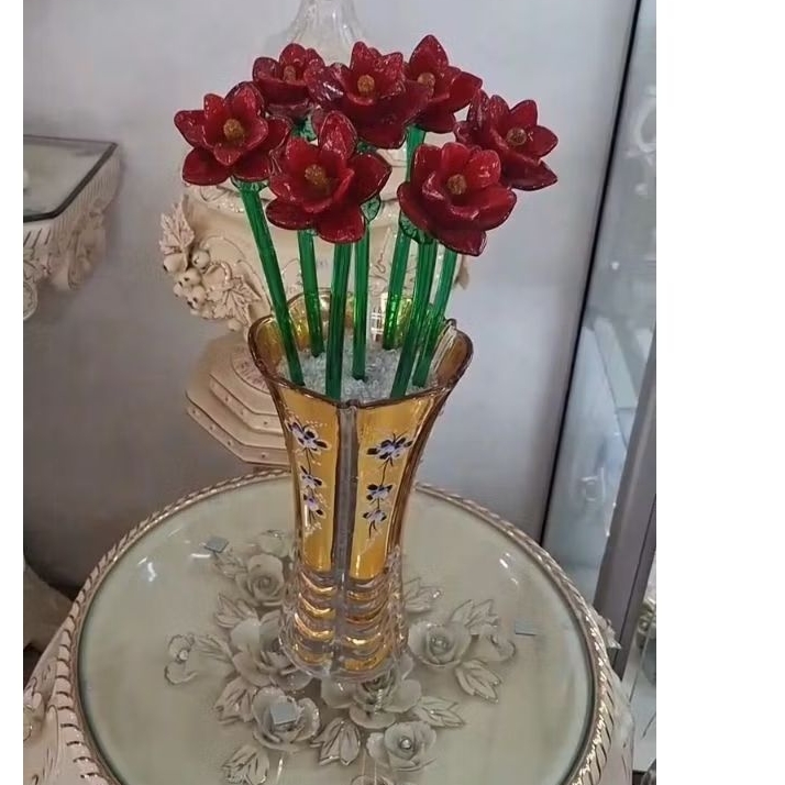 Jual bunga kaca kristasl set sesuai gambar/bunga kristal merah 7 ...