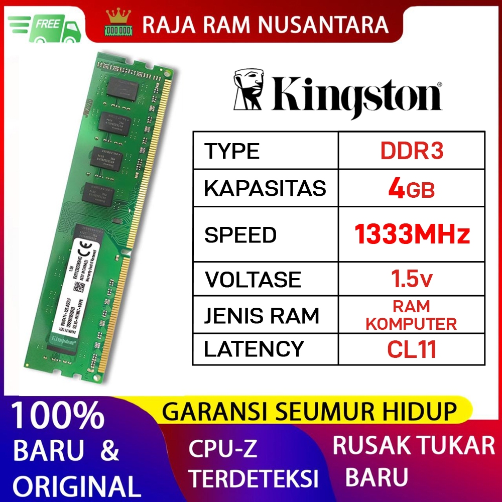 Jual RAM PC KENGSTON DDR3 4GB 1333MHz PC 10600 1.5v ORI RAM KOMPUTER ...