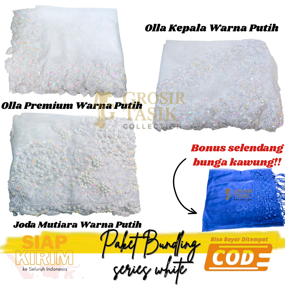 Jual PAKET BUNDLING SELENDANG JODA MUTIARA WARNA PUTIH + OLLA KEPALA ...