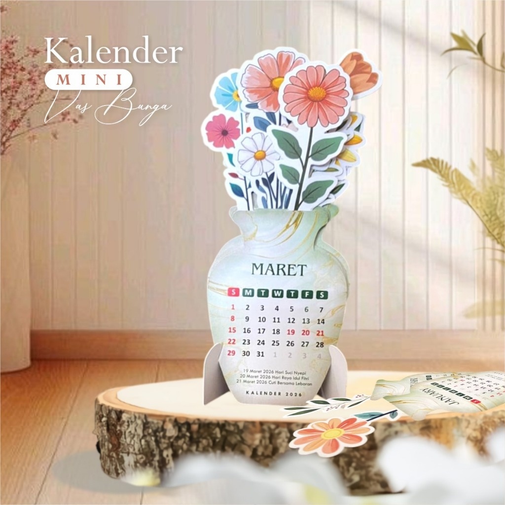 Jual Kalender Meja Mini 2026 Vas Bunga Aeshtetic Unik Menarik Full ...