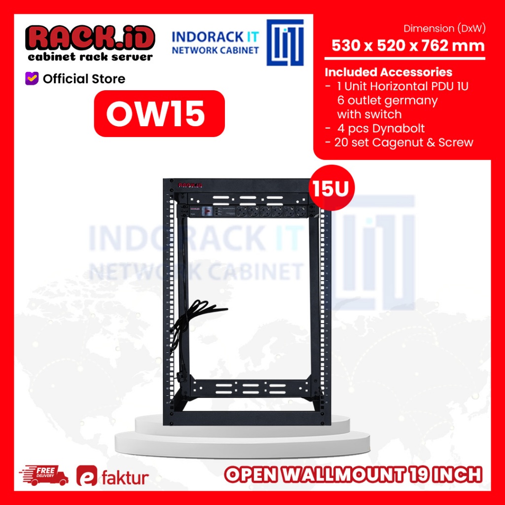 Jual Open Wallmount RACKID 15U Rak Server 15U Depth 519mm Rak CCTV ...