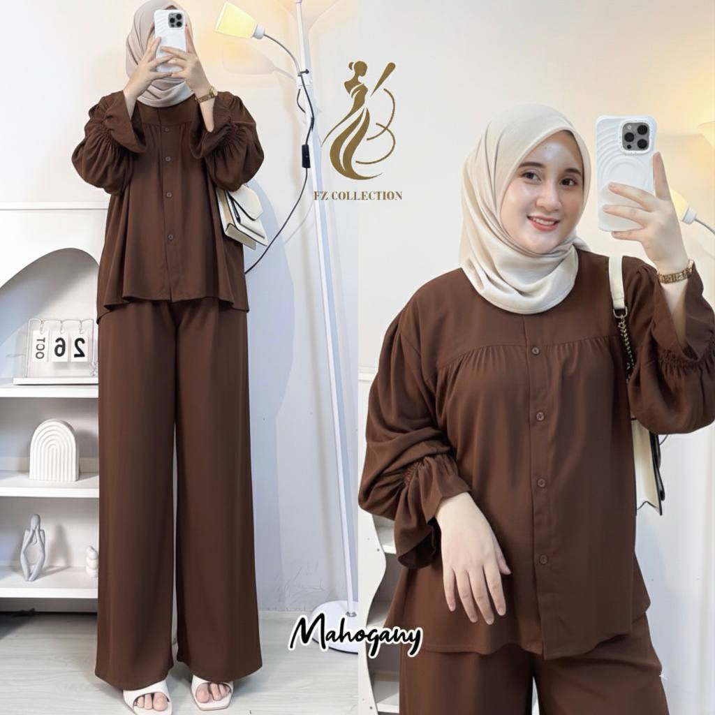 Jual One Set Polos Celana Kulot Rayon Twill Jennie Bahan Rayon Twill ...