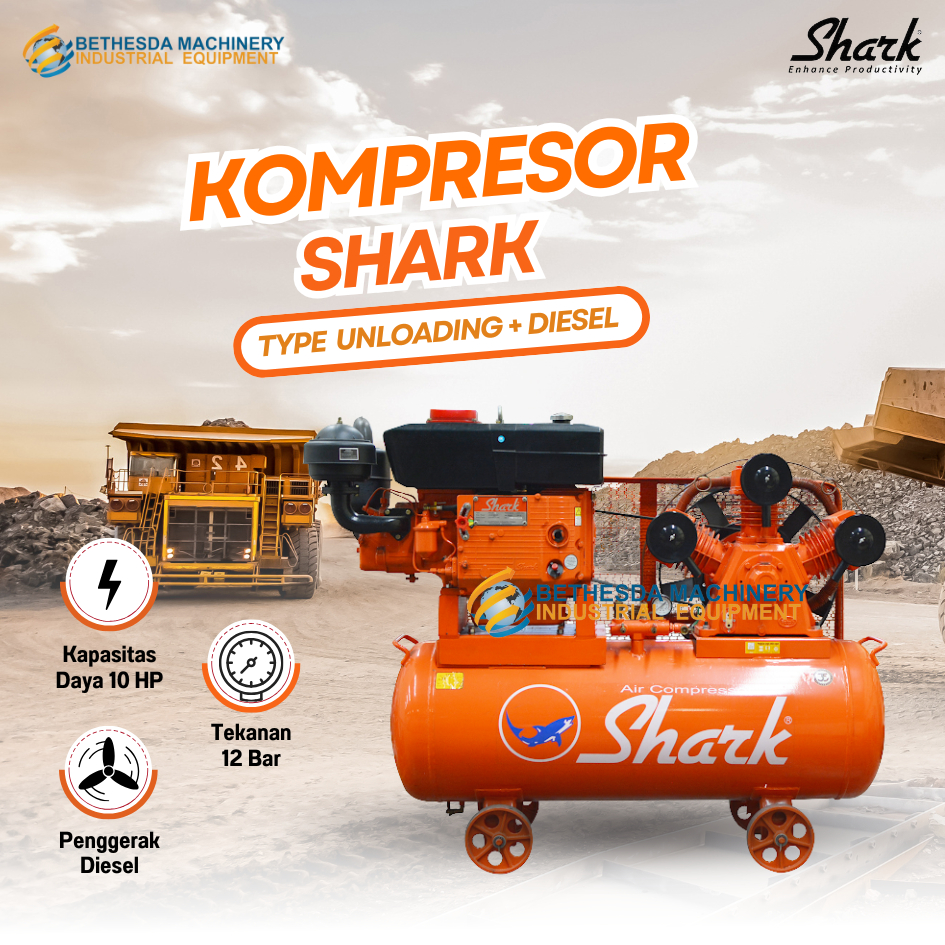 Jual Shark Kompresor 10 HP 12 Bar Unloading Air Compressor Shark 10 PK ...