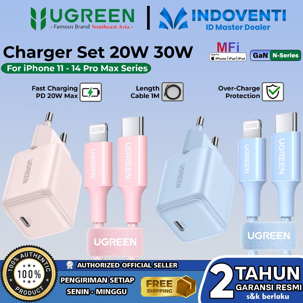 Jual UGREEN GAN N Series Charger Set Kabel For iPhone MFi PD Type C To ...