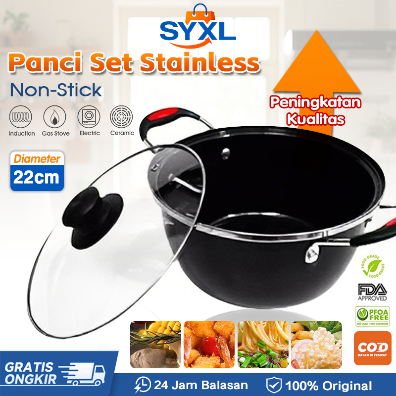 Jual Panci enamel 22cm/panci sup/dengan penutup/panci sup anti lengket ...