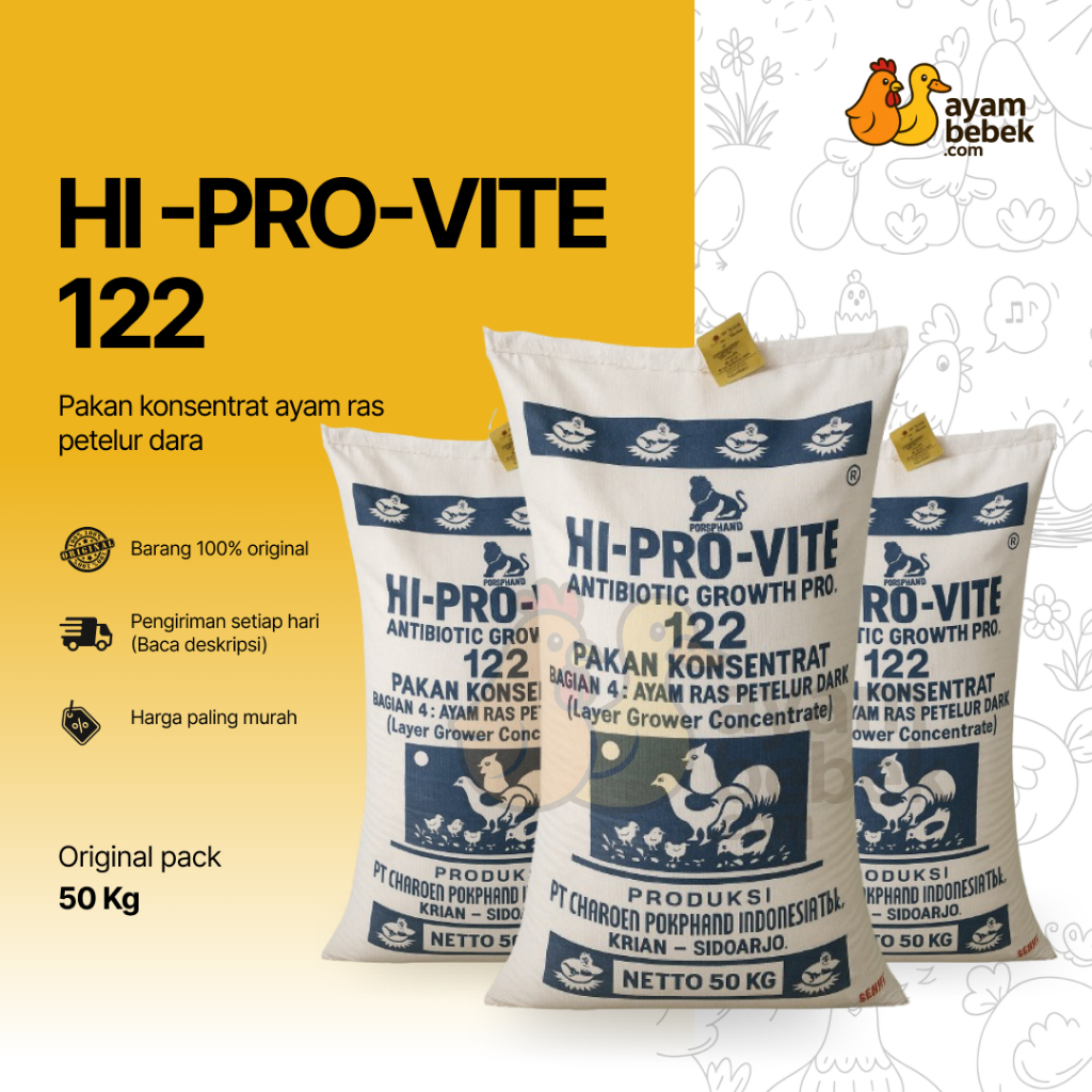 Jual Konsentrat Ayam CP 122 - Charoen Pokphand | 20-50KG | Untuk Ayam Petelur Dara (Grower ...