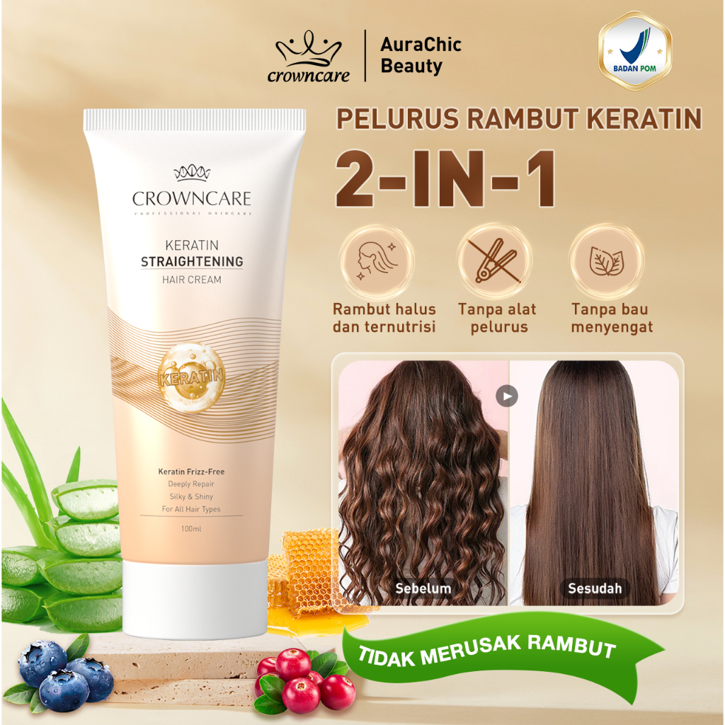 Jual Crowncare Pelurus Rambut Cream 100ml, Straight Hair Pelurus Rambut ...