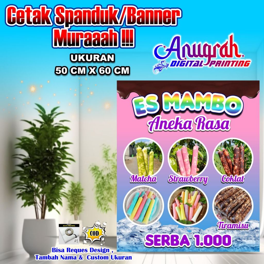 Jual Spanduk Banner Es Mambo Ukuran 50 cm x 60 cm | Shopee Indonesia