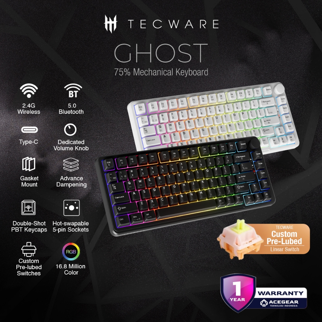 Jual Tecware Ghost 75 Gasket Mounted Keyboard w/Volume Knob, Pre-lubed ...