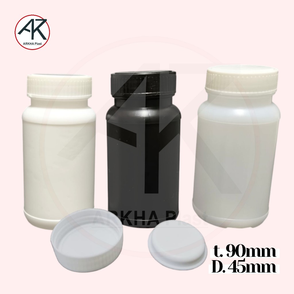 Jual Botol Obat HDPE 60 Kapsul Wadah Lem Plastik Bulat Putih Hitam ...
