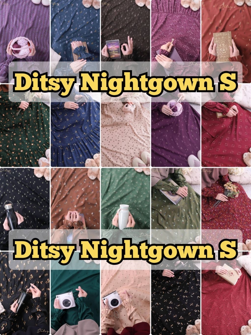 Jual Ditsy Nightgown size S - Lacey Grape, Rilla Dark Blue, Seren Brown ...