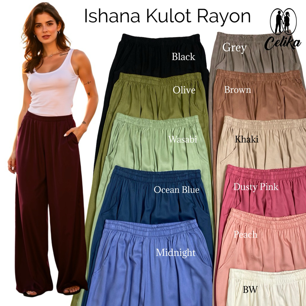 Jual CELIKA || ISHANA Celana Kulot Polos Rayon Twill Ada Saku/Kantong ...