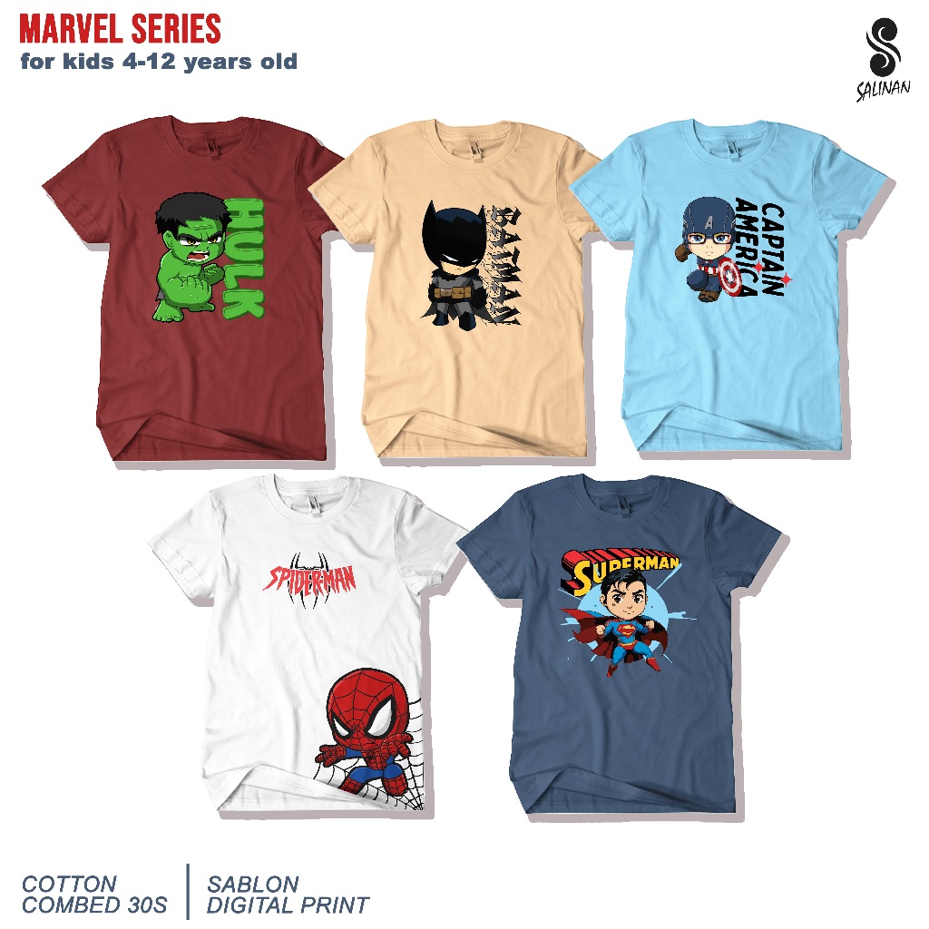 Jual Salinan Kids Kaos Anak Laki-Laki Marvel Superhero Umur 4-12 Tahun ...