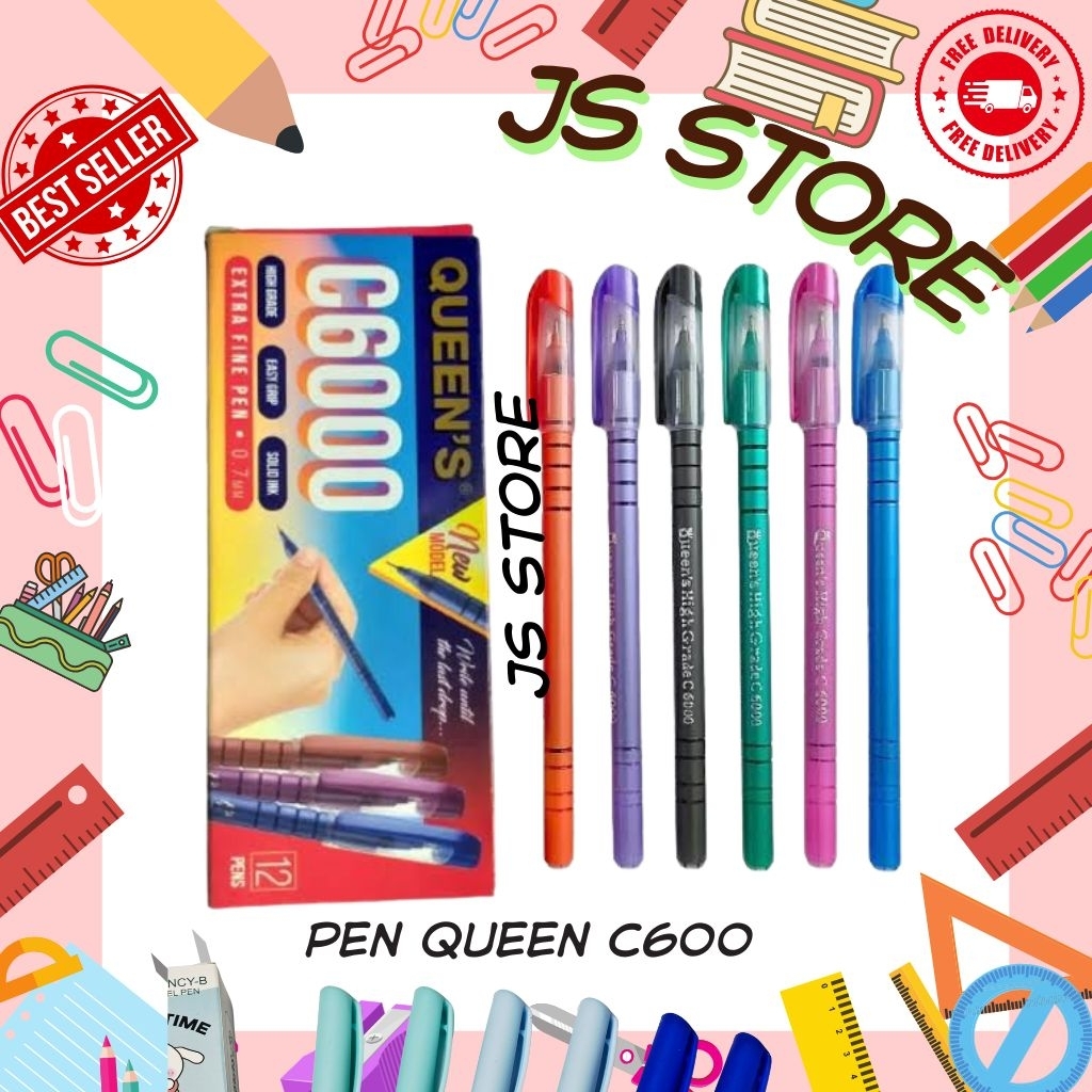 Jual (12 Biji) Pen Pulpen Ballpoint QUEEN C6000 Per Lusin | Shopee ...