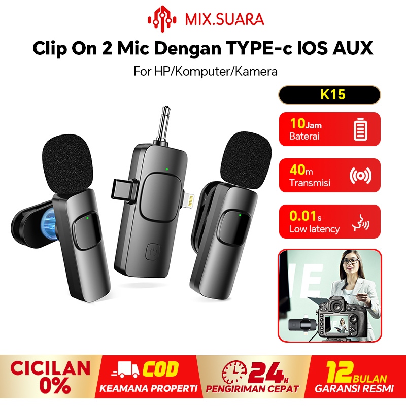 Jual MIX.SUARA K15 3 In 1 2 Mic Wireless Microphone hp Tanpa Kabel Mini ...