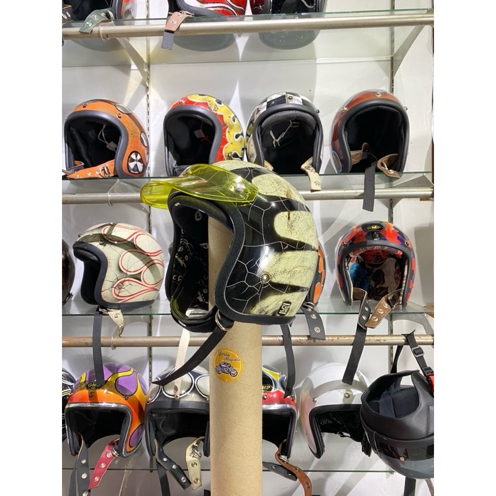 Jual New helm slimhead custom basic flame black | Shopee Indonesia