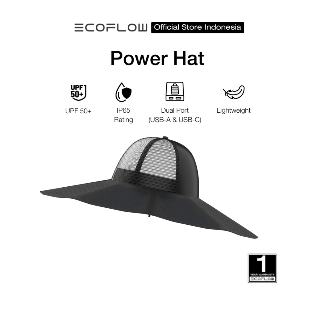 Jual EcoFlow Power Solar Hat Dual USB Topi dengan Panel Surya SPF50 ...